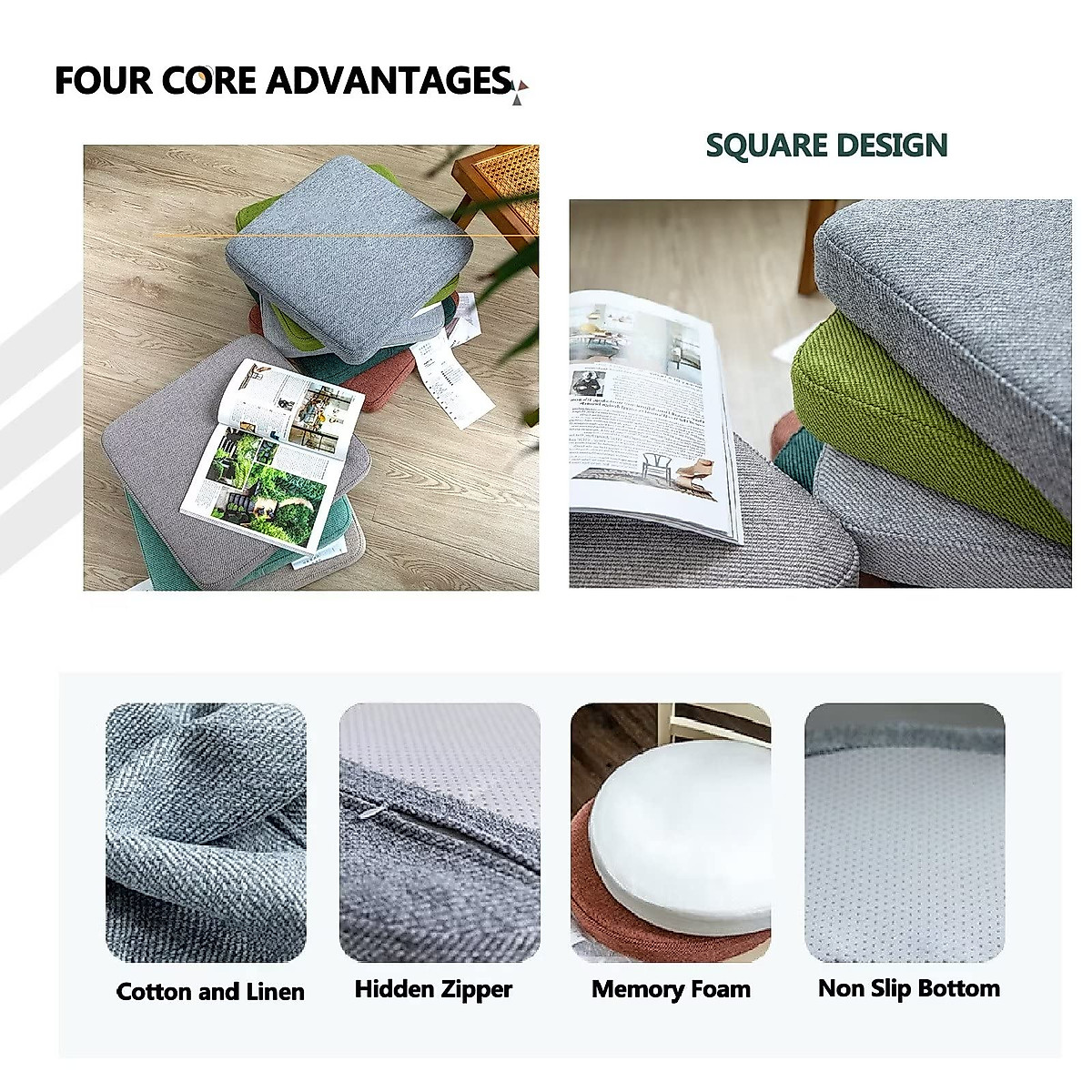 Yadlan Set of 1 Chair Cushion Seat Pads Dining Chair, Seat Cushions for Kitchen Chairs 1 Pack, Booster Cushion for Armchair Firm 40cm Square, Invisible Non Slip Area Chair Pads, with Zipper Beige