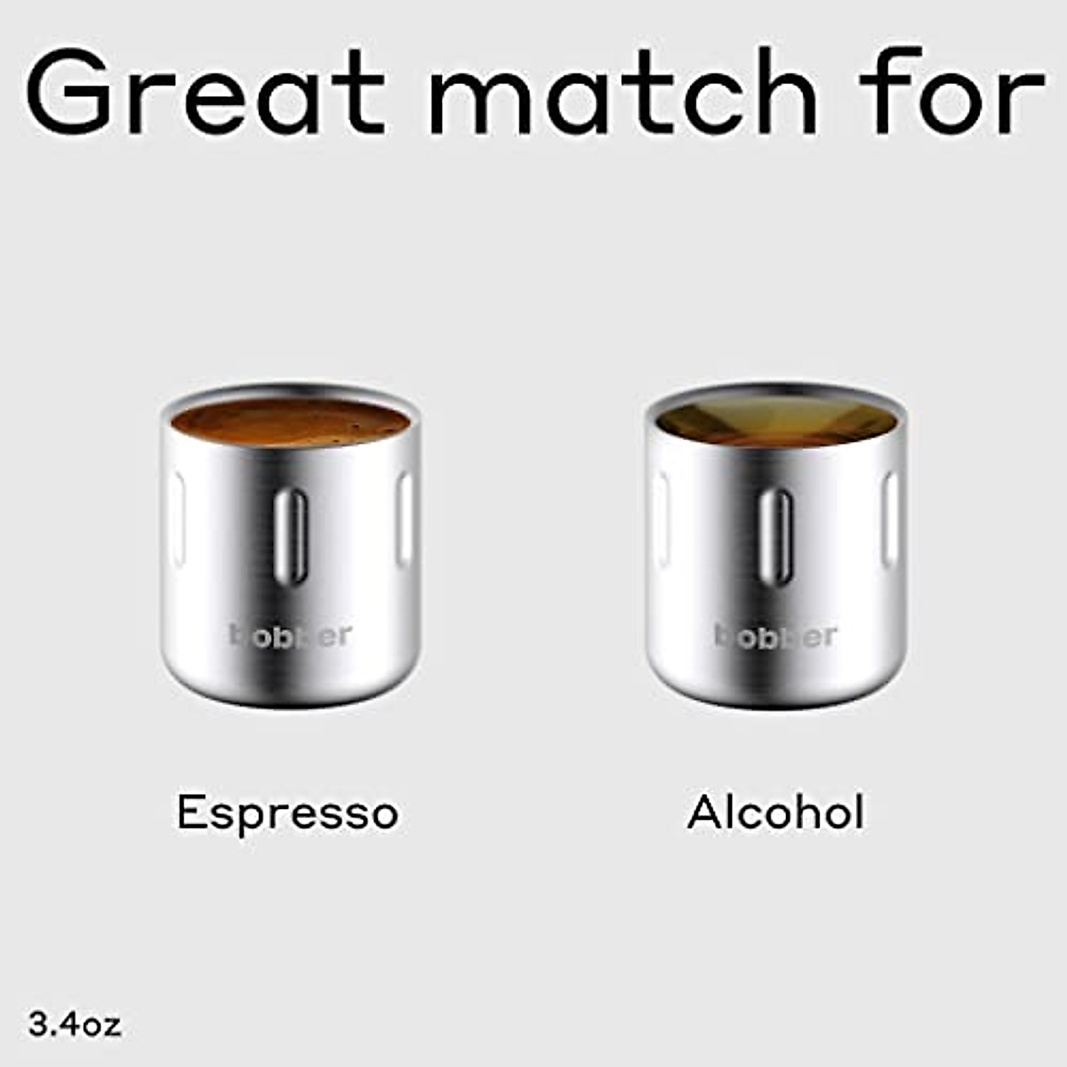 BOBBER Shot - 3.4 oz (100ml) Stainless Steel Double Walled Espresso Cups - Set of 2 Heat Resistant Non Insulated Metal Coffee Cups With Gift Box (Matte)