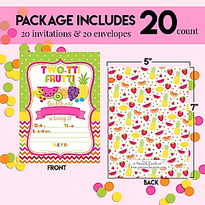 Tutti-Frutti Sweet and Juicy 2nd Birthday Party Invitations, 20 5x7 Fill In Cards with Twenty White Envelopes by AmandaCreation