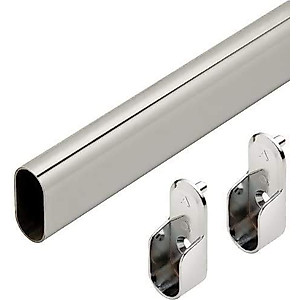 Oval Wardrobe Tube Polished Chrome Closet Rod W/End Supports, Welded Steel, 1.0mm Thick Chrome-Plated (1, 48")