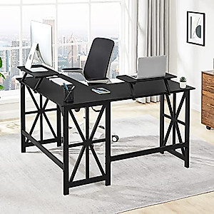 GreenForest L Shaped Desk with 2 Monitor Stand 50.4 inch Reversible Corner Computer Desk Home Office Gaming Workstation Easy Assembly,Black