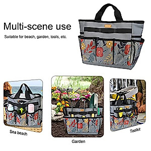 MDSTOP Garden Tool Bag, Garden Tool Kit Holder Home Organizer Storage Carrier, Oxford Garden Hand Tool Storage Tote Organizer with Handle and 8 Roomy Pockets, Floral Gardening Gift, Tools Not Included