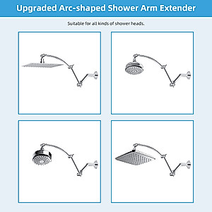 Hibbent All Metal 16'' Shower Head Extension Arm Solid Brass Flexible Height & Angle Adjustable Shower Arm Extender with Lock Joint, Universal Connection Stainless Steel Pipe Height Extending, Chrome