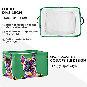 Nander Large Foldable Storage Bin Rectangle Waterproof Storage Basket Cube with PU Handles for Organizing Nursery Home Closet & Office - Funny French Bulldog, 1 Pack
