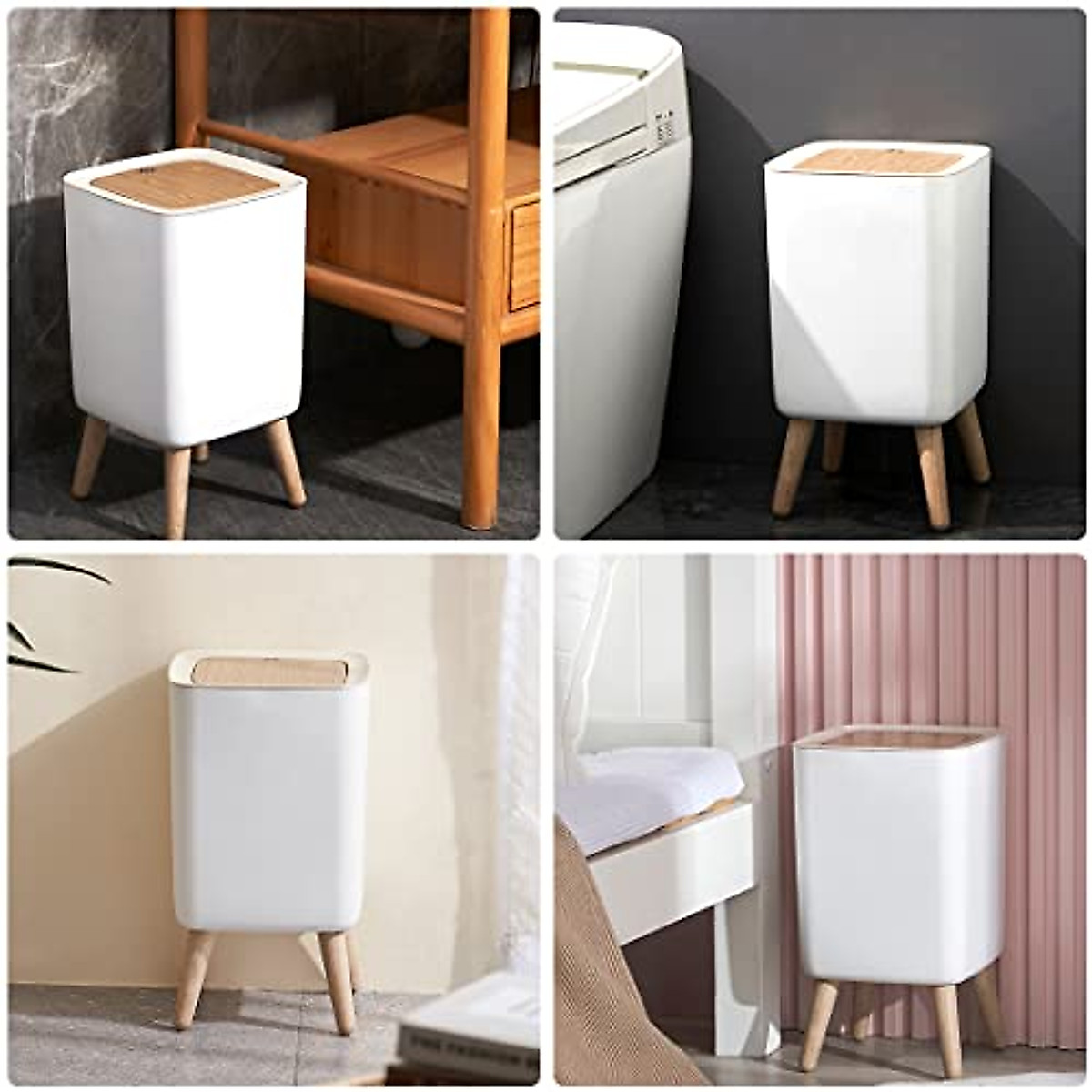 Doyingus Trash Can with Lid, 1.8 Gallon Square Plastic Garbage Can with Legs, Garbage Bin with Push Button, Modern Waste Basket for Bedroom Bathroom Living Room Office