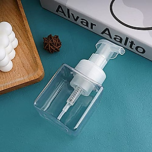 Hethyo Foaming Soap Dispenser 3 Pcs 250ml/8.5oz Square Refillable Plastic Hand Pump Bottle for Liquid Soap Shampoo Body Wash (Clear)