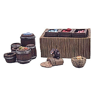 War World Gaming Fantasy Village Street Market Stall and Barrels Set – 28mm Heroic Scale Wargaming Terrain Model Diorama Scenery Wargame Tabletop Medieval Battle Wargame Battleboard