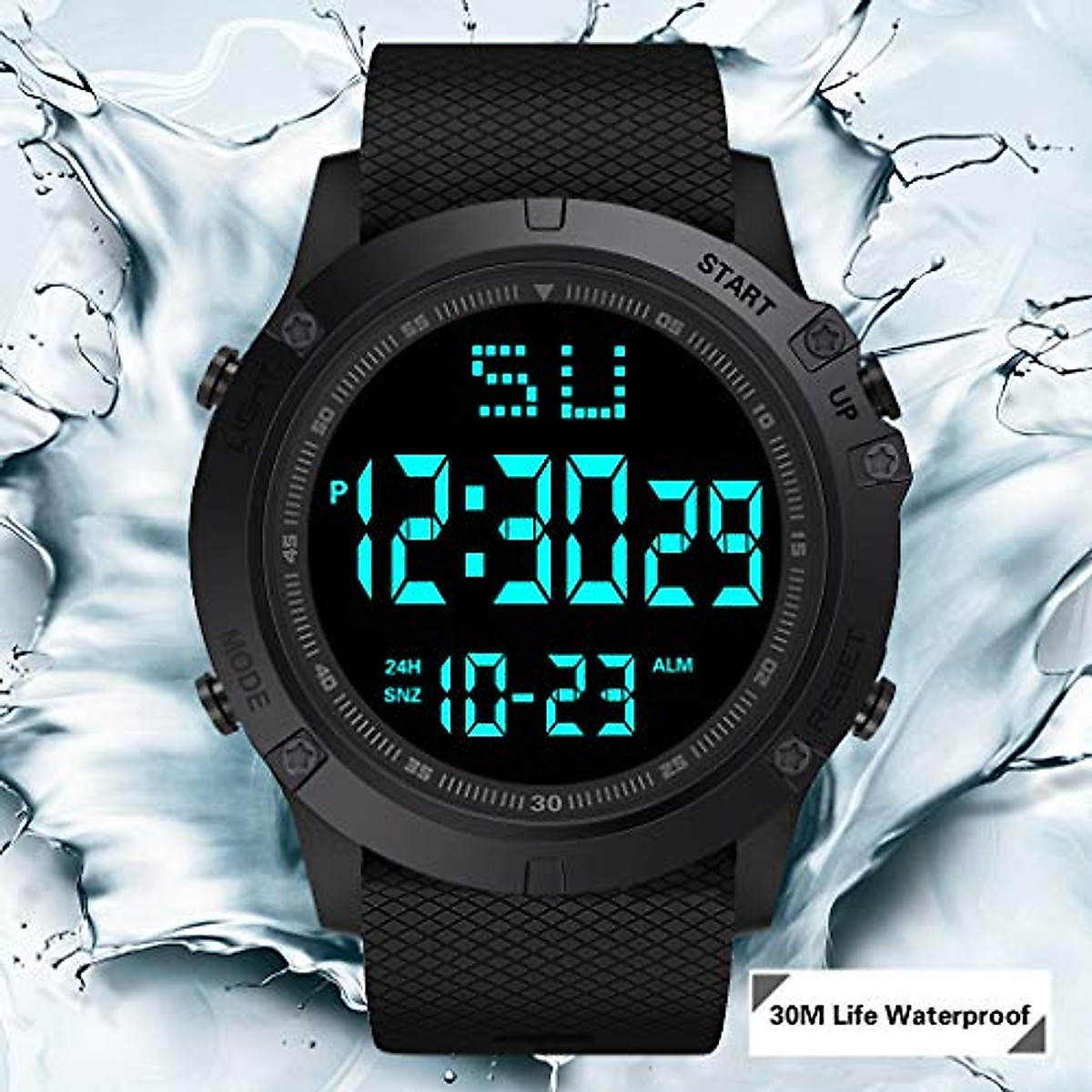Men's Digital Sports Watch Large Face Easy Read Military Waterproof Wrist Watches for Men with Stopwatch Alarm LED Back Light