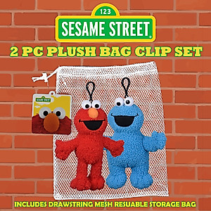 Sesame Street Elmo & Cookie Monster Plush 8" Bag Clip Set,Toys for Kids, Toddler, & Preschoolers, 2 Pc