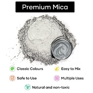 HTVRONT Silver Mica Powder for Epoxy Resin - 1.76 oz/50g Mica Pigment Powder, Natural Mica Powder for Soap Making, Resin, Candle Making, Bath Bomb