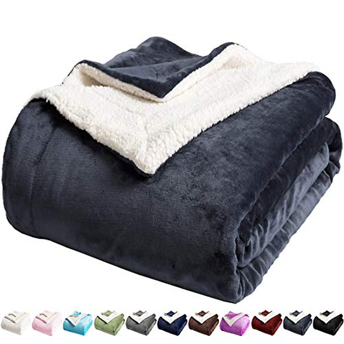 LBRO2M Sherpa Fleece Bed Blanket Queen Size Super Soft Fuzzy Plush Warm Cozy Fluffy Microfiber Couch Throw Velvet Double Reversible Luxurious Blankets,Dark Grey