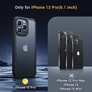 Humixx Shockproof for iPhone 13 Pro Case, [10 FT Military Drop Protection] [Snug Touch] Translucent Matte Hard PC Back with Protective Airbag, Slim Case for iPhone 13 Pro Case 6.1 Inch, Mystery Black