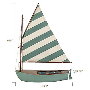 SAILINGSTORY Wooden Sailboat Model Ship Catboat Sail Boat Decor Sailing Boat Model Grey Green