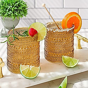 Kate Aspen Beaded Amber Drinking Glasses Set of 6-10 oz Vintage Glassware Set Jupiter Glasses, Cocktail Glass Set, Juice Glass, Water Cups | Hostess Gift, Christmas Present, Gift for Newlyweds