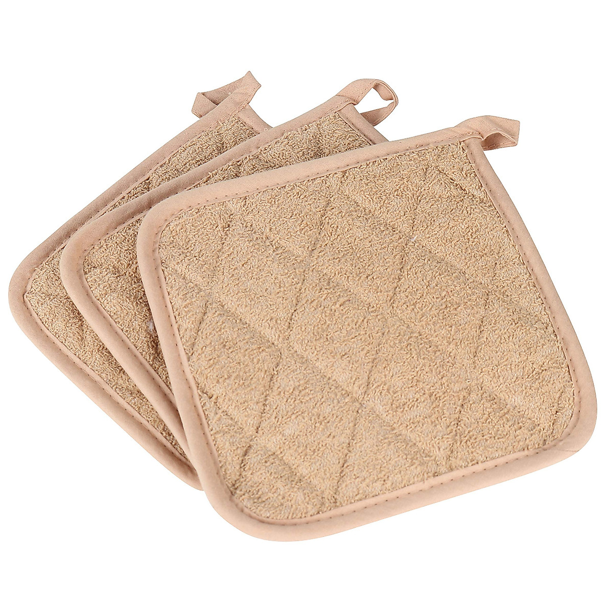 Arkwright Terry Cotton Pot Holders - (Pack of 12) Restaurants, Kitchen Hot Pad Potholder Set, Heat Resistant Coaster for Cooking and Baking, 7 x 7 in, Tan