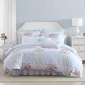 Laura Ashley - Duvet Set, Super Soft & Cozy Bedding, Includes Matching Shams & Bonus Throw Pillow Covers, Luxurious Home Decor (Hope Patchwork Blue, Full/Queen)