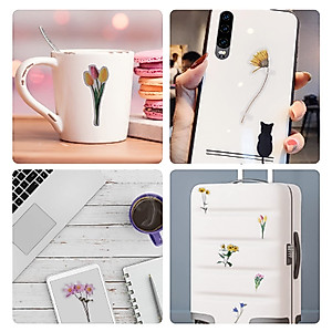 WANDIC Transparent Decorative Stickers, 240 Pieces Waterproof Floral Stickers Flower Sticker Set for DIY Diary Laptop Stationery Phone Case Envelop Calendar Card Making