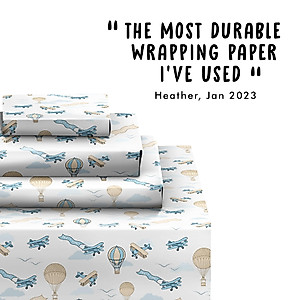 Airplanes Wrapping Paper for Boys - 6 Sheets of Retro Gift Wrap for Him - Hot Air Balloons - Pastel Blue - Planes - Birthday - Bridal Shower - Christmas - For Kids Children - Made in the UK
