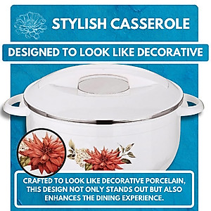 Nova Casserole, Stainless Steel insulated Hot Pot, Elegant Food Warmer Cooler, Thermal Serving Bowl, Keeps Food Warm, Hot & Cold for Long Hours for Hours Set of 3 Pcs (1.0L 1.6L 2.5L) (White)