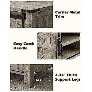 OKD 48" Farmhouse Lift Top Coffee Table with Sliding Barn Door, Rustic Center Table w/Hidden Storage Compartment, Lift Tabletop Dining Table w/Adjustable Shelf for Living Room,Light Rustic Oak