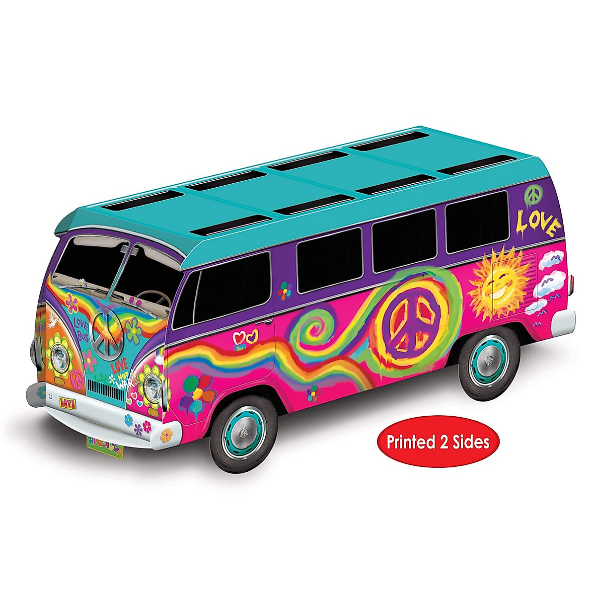 Beistle 3-D 60's Bus Centerpiece, 9.75”, Multicolored