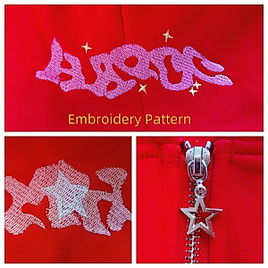 ZENMANCHEN Y2k Hoodies Puff Print Hoodie Grunge Graphic Zip Up Hoodies Y2k Jacket Hip Hop Streetwear Aesthetic Sweatshirts (US, Alpha, Medium, Regular, Regular, 2-red)