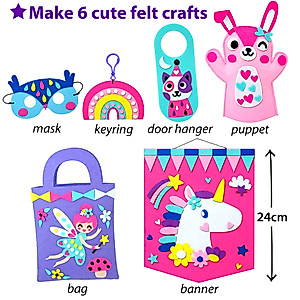 KRAFUN My First Beginner Felt Kit Unicorn Girl Animal Craft for Kids, Toddlers, Boys, Girls Age 3-6 Years Old, Include 6 DIY Handmade Arts and Crafts Projects, Activities Preschool Creative Toys