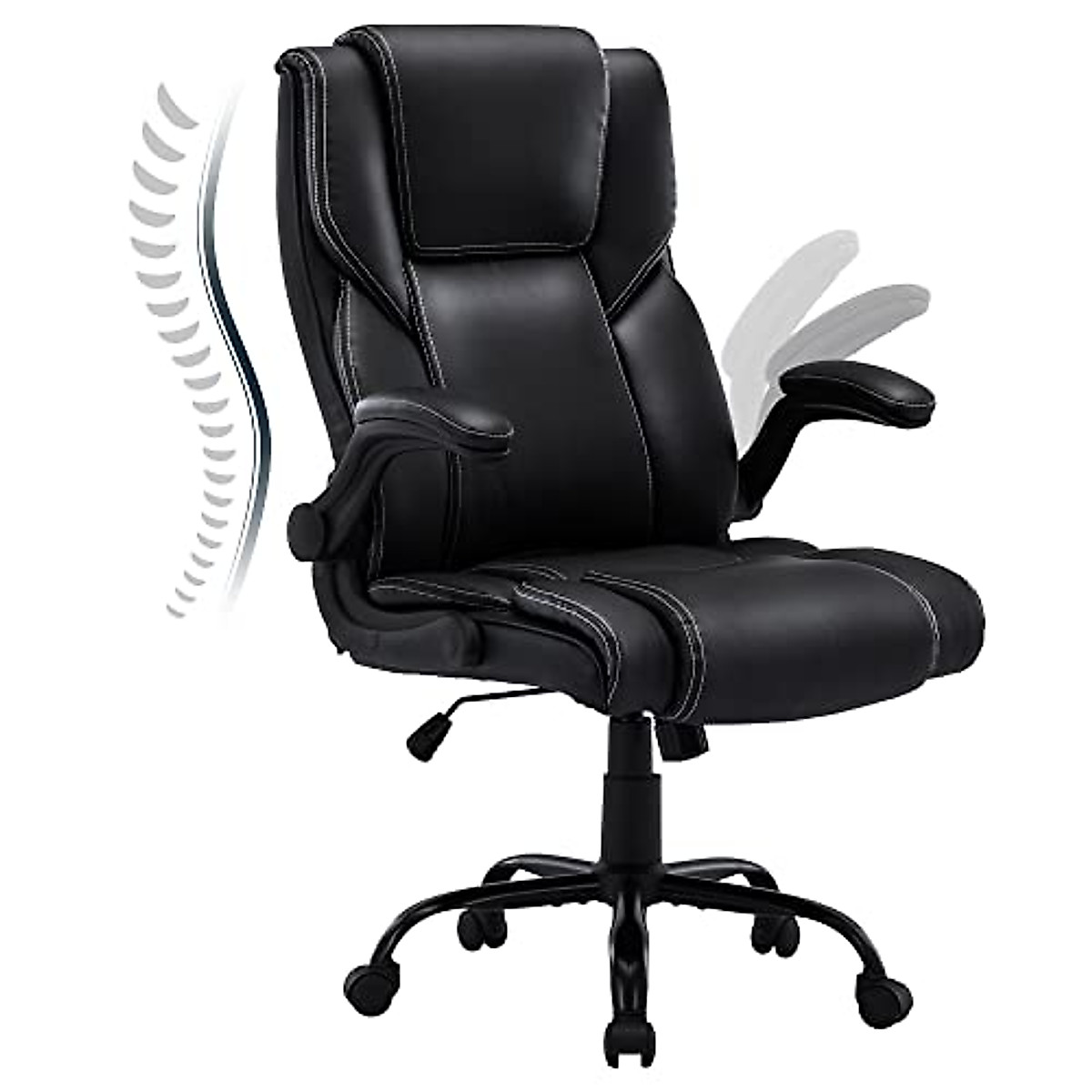 Leather Executive Office Chair, High Back Ergonomic Home Office Desk Chair with 360 Degree Swivel, Adjustable Height, Office Chair with Back Support, Black