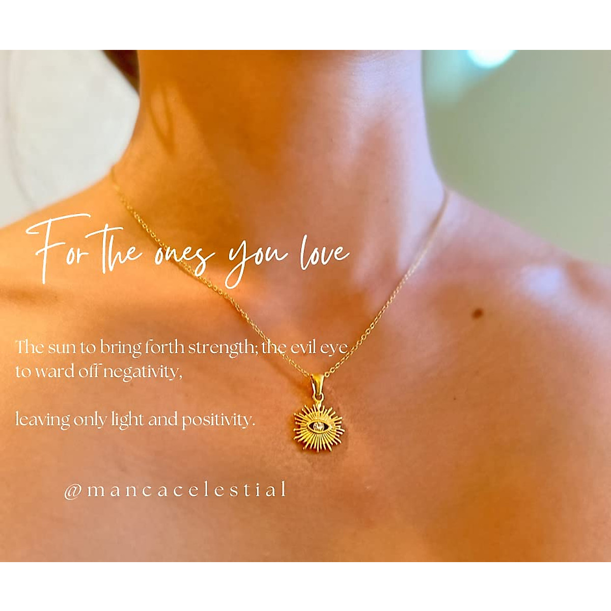 18K Gold Plated Evil Eye Zircon Sunburst Pendant Necklace Dainty Chain Jewelry for Women