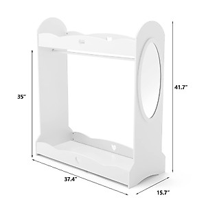 JOYLDIAS Kids Dress Up Storage with Mirror, Kid Armoire W/Side Hook Pockets, Pretend Storage Closet for Kids, Costume Dress-up Wardrobe W/Top Shelf Shoes Storage for Bedroom Girls Room, White