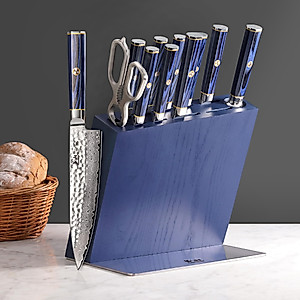 Cangshan Kita Series High Carbon X-7 Damascus Steel 12-Piece Knife Hua Block Set, Ash Wood, 501790 (Blue, 12pc)