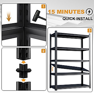 STEELIST 3000LBS Garage Shelves, 48W Metal Shelves for Storage, 5-Tier Shelving Unit with Adjustable Shelves, 24" D X 47.2" W X 84" H Industrial Shelving Utility Shelf for Warehouse, Basement