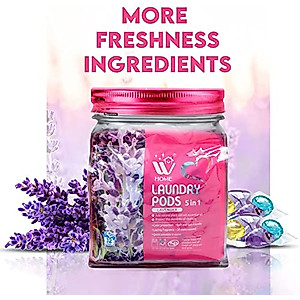 5-in-1 Laundry Pods, Total 128 Count, High Efficiency (HE), Ultra Concentrate with Powerful Stain Lifter Technology, Fabric Softener With Lavender Extracts, Detergent Pods, 32 Count/Each – Pack of 4