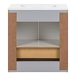 Spring Mill Cabinets Emlyn 30 Inch Bathroom Vanity with White Single Sink Top, 2-Door Cabinet, 1 Drawer, 30.5" W x 18.75" D x 32.89" H, Pearl Gray