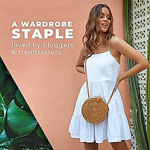 Rattan Bags for Women - Handmade Wicker Woven Purse Handbag Circle Boho Bag Bali