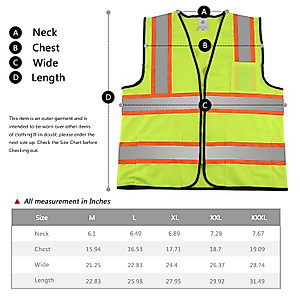 T-Sheng A Mesh and Knitted Safety Vest for Men with Pockets and Zipper Bright Neon Color with Reflective Strips,High Reflective Vest Fit Unisex Perfect M