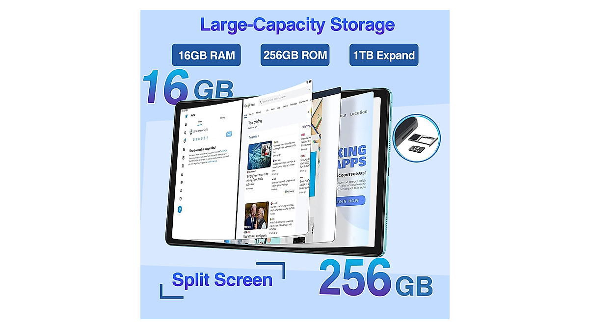 DMOAO 11-Inch Android 13 Tablet - 16GB RAM, 1TB Expandable