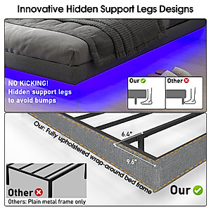 Anyhave 10.6" High Queen Floating Bed Frame Queen Size with LED Lights, Heavy Duty Metal Slats Support, No Box Spring Needed/Noise-Free/Large Under Bed Storage/Easy to Assemble