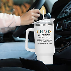 TEEZWONDER Funny Gifts for Women - Chaos Coordinator Insulated 40 Oz Tumbler With Handle - Birthday Thank You Gifts for Women Friends Coworkers Boss Colleagues Employee Teacher Nurse