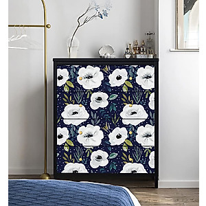 HAOKHOME 93245-3 Peel and Stick Floral Wallpaper Home Decor Removable Navy/White/Blue Vinyl Self Adhesive Mural 17.7in x 9.8ft