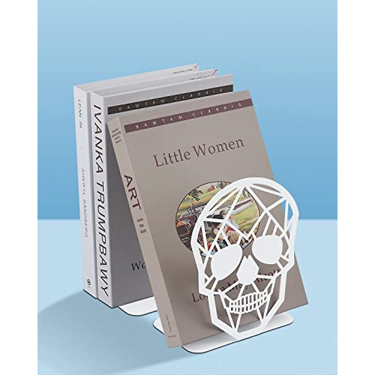 3 Pairs Metal Skull Design Bookend Black Book Ends, Heavy-Duty Bookends for Shelves, Black Skull Book Ends for Heavy Books, Book Shelf Holder Home Office Decorative Desktop Organizer White