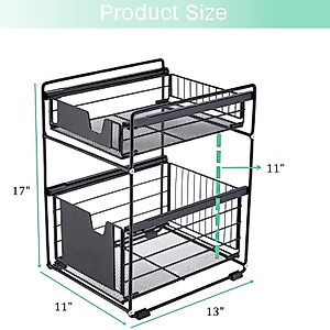DCIGNA Stackable 2-Tie Under Sink Cabinets Organizer With Sliding Storage Drawer, Under Sink Organizer, Pull Out Cabinets Organizer Shelf, Sliding Basket Organizer Drawer For Kitchen, Bathroom, Office