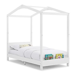 Delta Children Poppy House Wood Twin Bed, Platform Bed - No Box Spring Needed, Bianca White