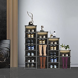 Narrow Shoe Rack 8 Tiers, Tall Skinny Shoe Organizer, Small Space and Vertical Shoe Rack, Suitable for Entryway,Hallway,Closet, Corner, Bedroom and Garage Shoe Shelf (Classic Grey