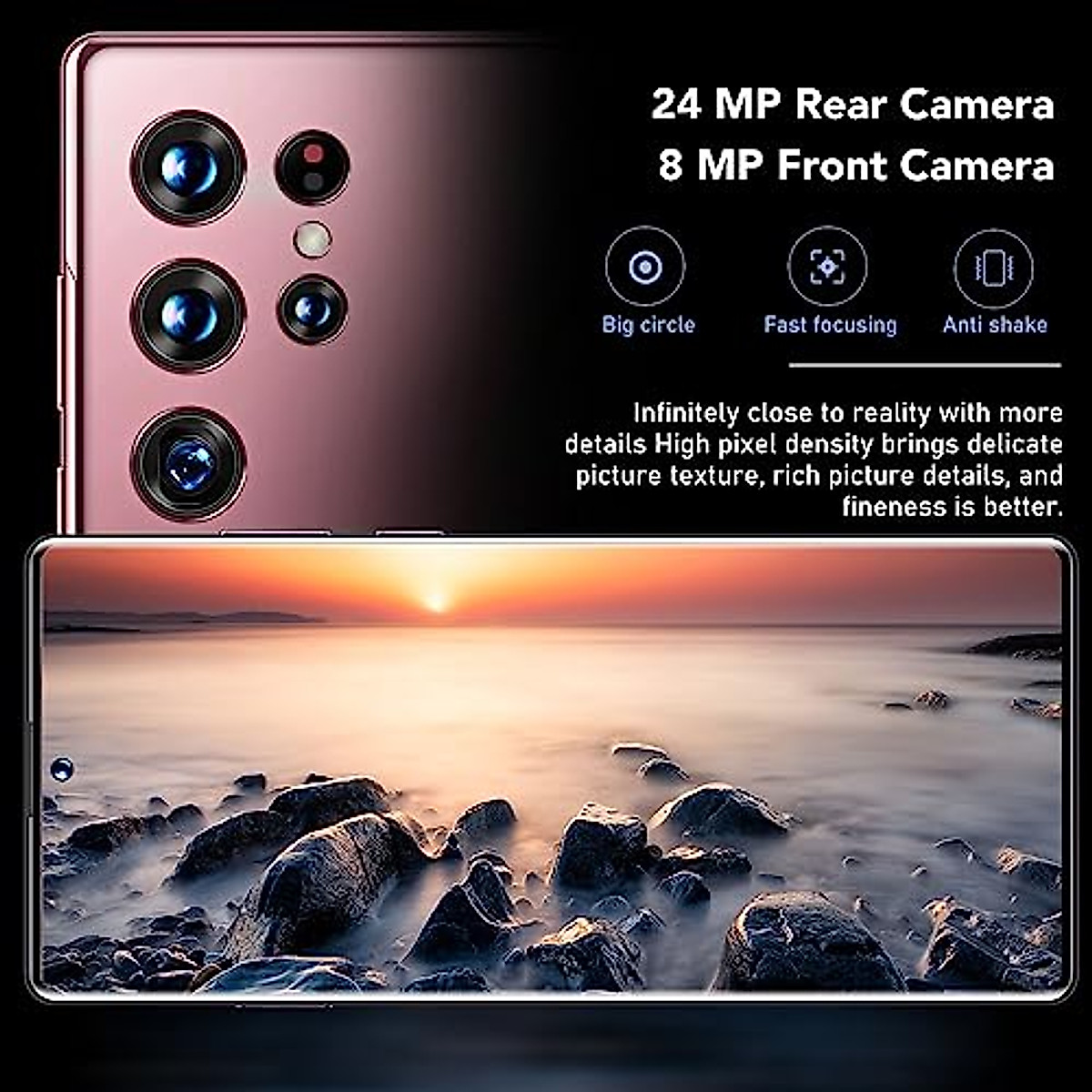 Yunseity Unlocked Smartphone,S23 Ultra 8GB RAM 256GB ROM Face Unlock Ultra Thin Smartphone 2.4G 5G WiFi, 6.6 Inch FHD Screen Cellphone for Android 13, 8+24MP Cameras, MT6735 10 Core CPU