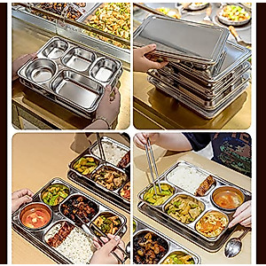 Cezoyx 4 Pack Stainless Steel Divided Trays, 5 Section Divided Dinner Plates Rectangular 304 Steel Section Control Plates for Adults, Kids, Campers, Diet Food Portion Control