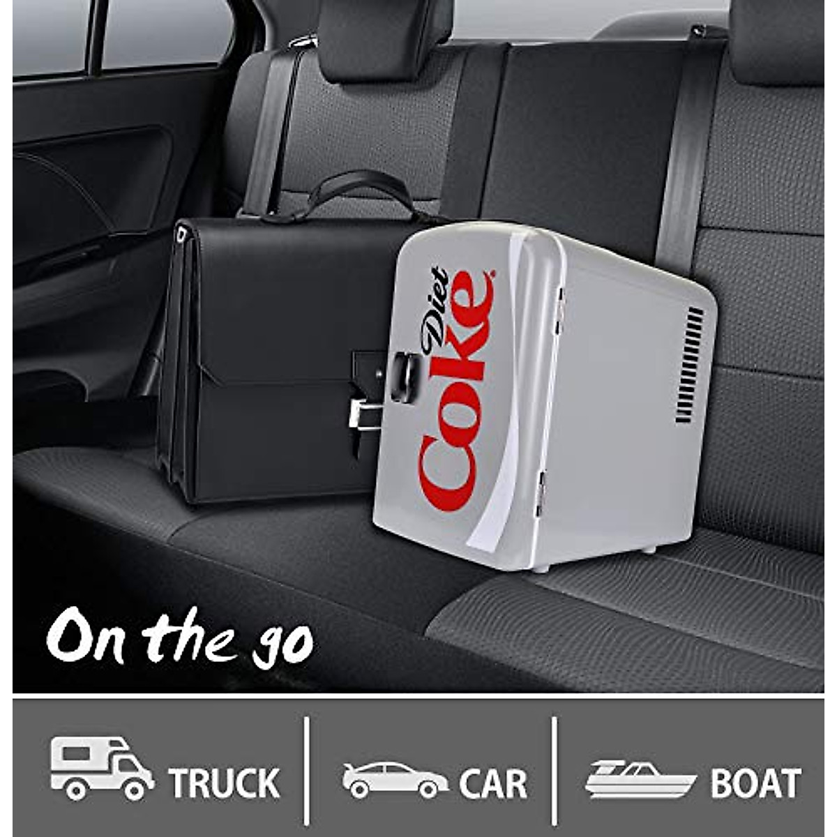 Coca-Cola Diet Coke DC04 4 Liter/4.2 Quarts 6 Can Portable Mini Cooler/Fridge, Beverages, Baby Food, Skincare and Medications-Use at Home, Office, Dorm, Car, RV or Boat-with AC & DC Plugs, Gray