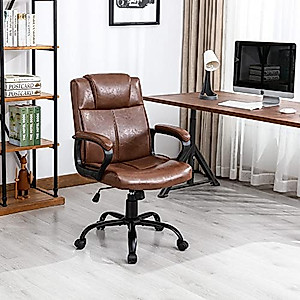 DYHOME Office Chair, Brown Office Chair, 350 LBS Brown Leather Office Chair, Mid Back Computer Chair Ergonomic Office Chair Adjustable Conference Swivel Task Chair with Padded Armrests