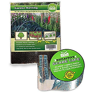 De-Bird Bundle Includes: Scare Tape - Reflective Tape and Heavy Duty Bird Netting to Keep Away Woodpecker, Pigeon, and Protect Plants & Fruit Trees