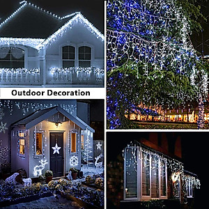 Icicle Christmas Lights Outdoor White - 32.8ft 300 LED Icicle String Lights with 8 Lighting Modes - Connectable Outside Icicle Lights for Xmas/Hourse/Garden/Wedding/Party/Patio/Eave Decorations - Cool